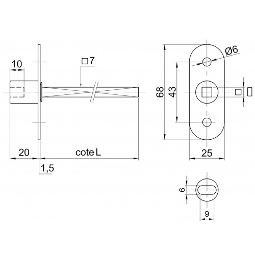 Douille Carré Femelle avec Platine sur Tige