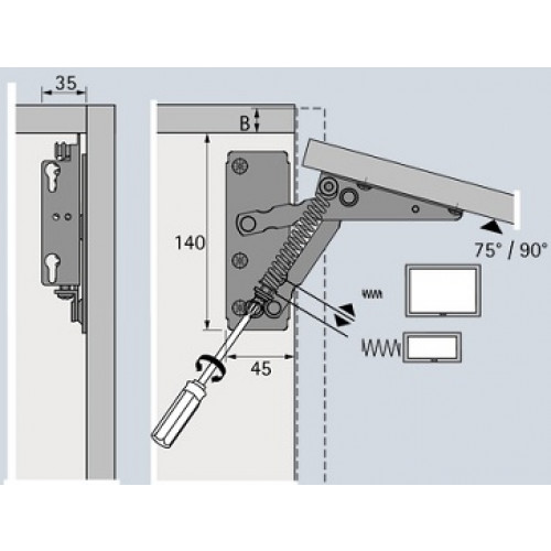 Compas de Relevage - Lift 75 ou 90° - Fiches, Paumelles, Charnières et ...